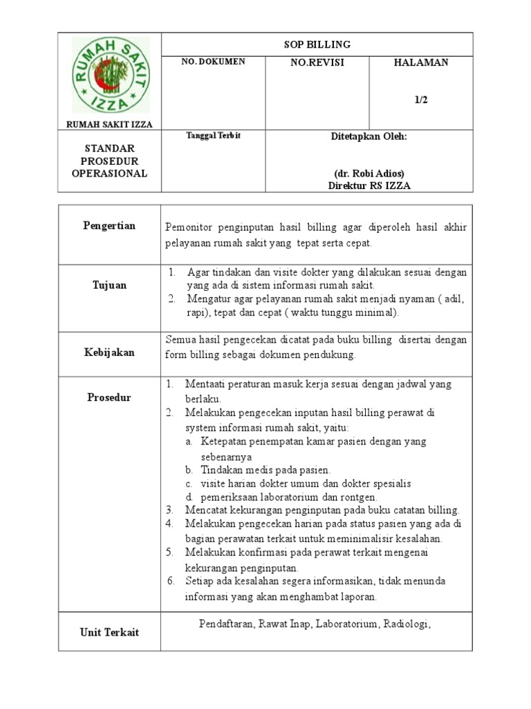 Sop Billing 2 | PDF | Teknologi & Rekayasa
