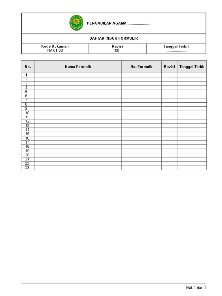 03 Daftar Induk Formulir | PDF