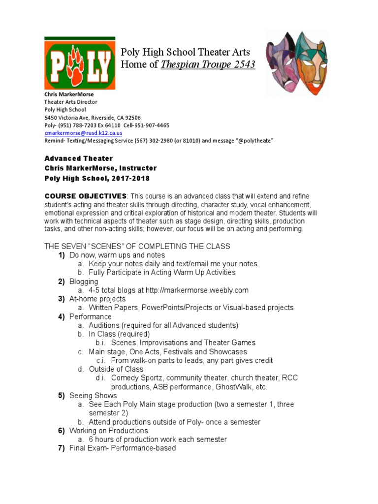 Advanced Theatre Syllabus 17-18 | PDF | Audition | Actor