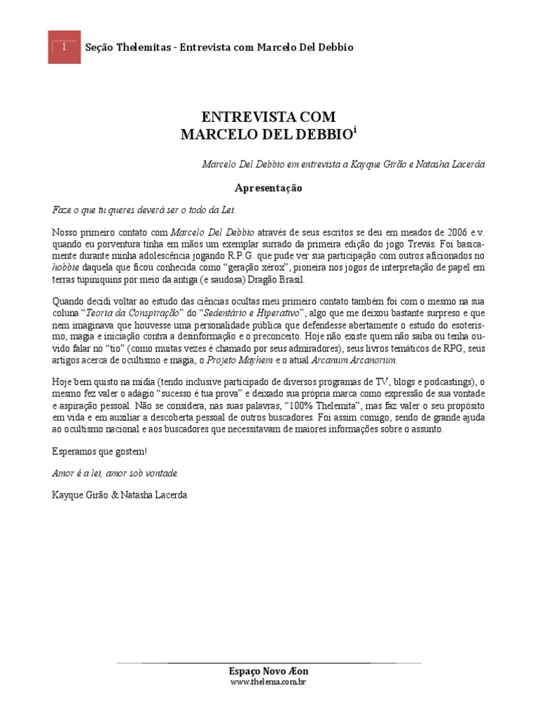 Seção Thelemitas - Entrevista Com Marcelo Del Debbio | PDF | Thelema ...