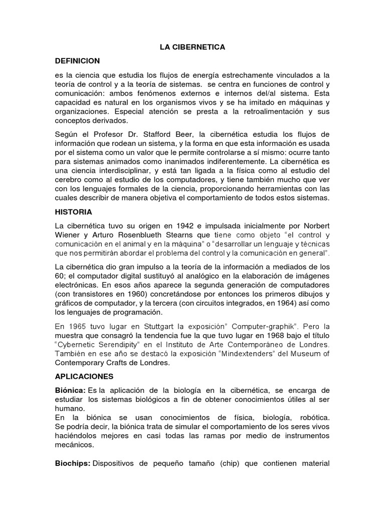 La Cibernetica e Informatica | PDF | Cibernética | Ciencia cognitiva