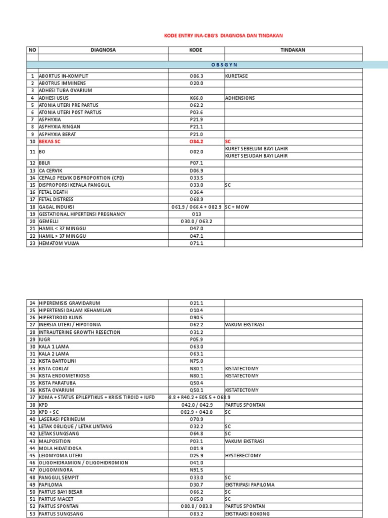 Kode Diagnosa Dan Kode Tindakan INA CBG's | PDF