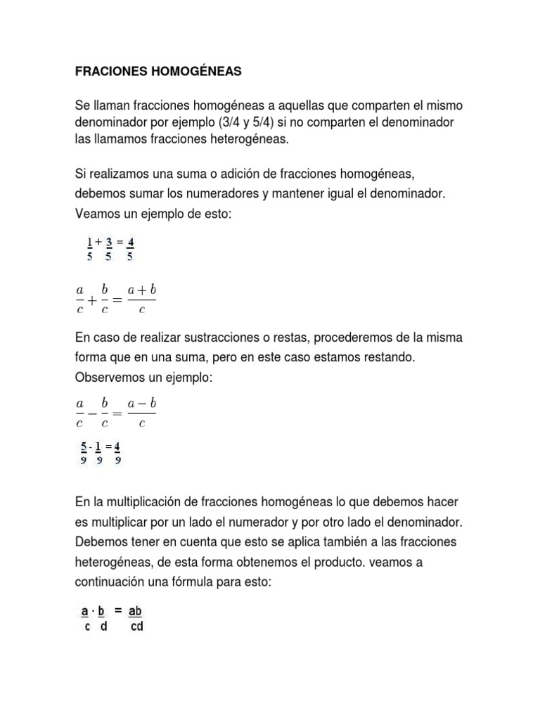 Fraciones Homogéneas | PDF | Fracción (Matemáticas) | Multiplicación