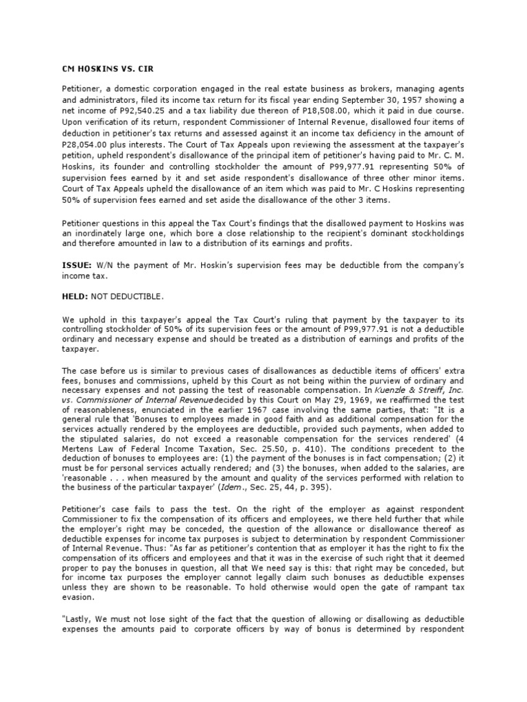 CM Hoskins Digest | PDF | Taxpayer | Taxes