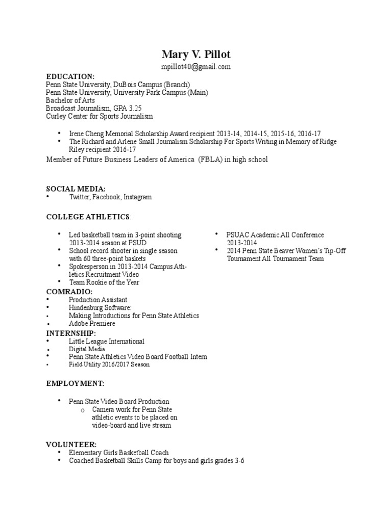 Pillot Mary Website Resume 2017 | PDF