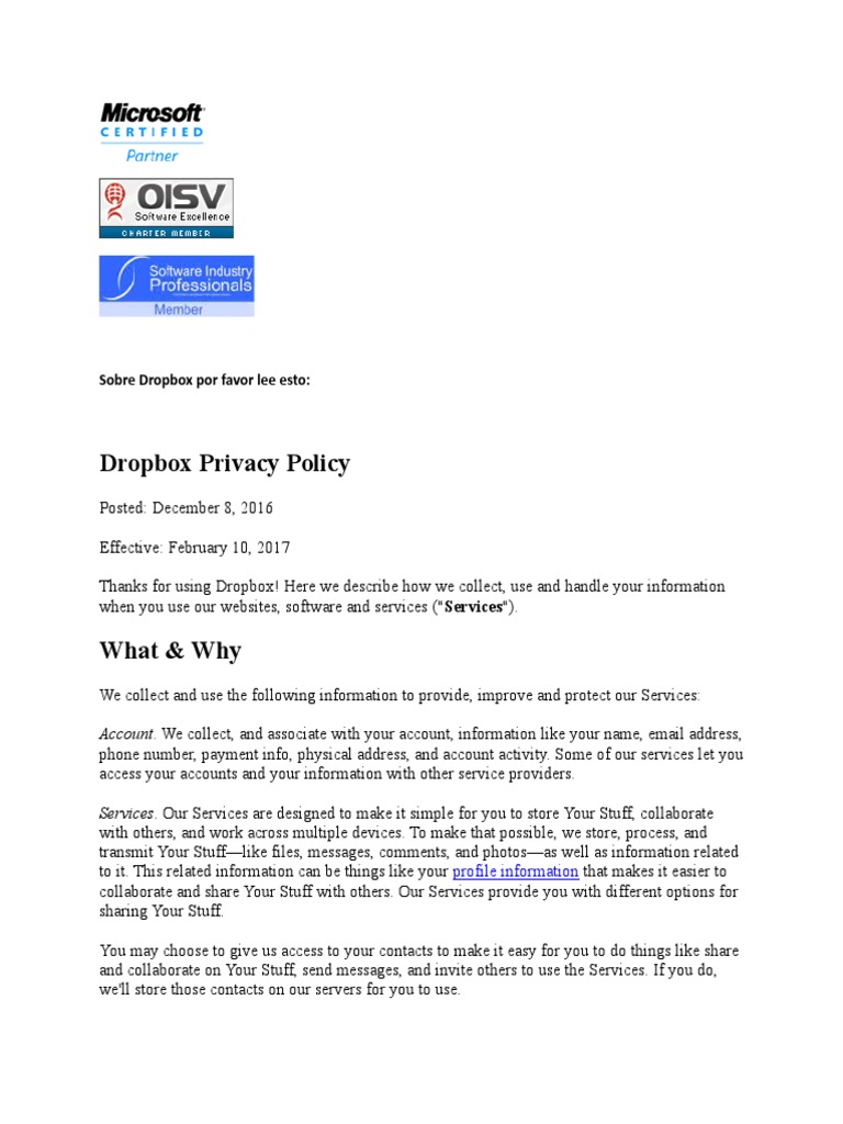 Dropbox Privacy Policy: Sobre Dropbox Por Favor Lee Esto | PDF | Http ...