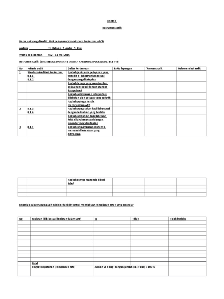 Instrumen Audit Puskesmas dan Kriteria | PDF