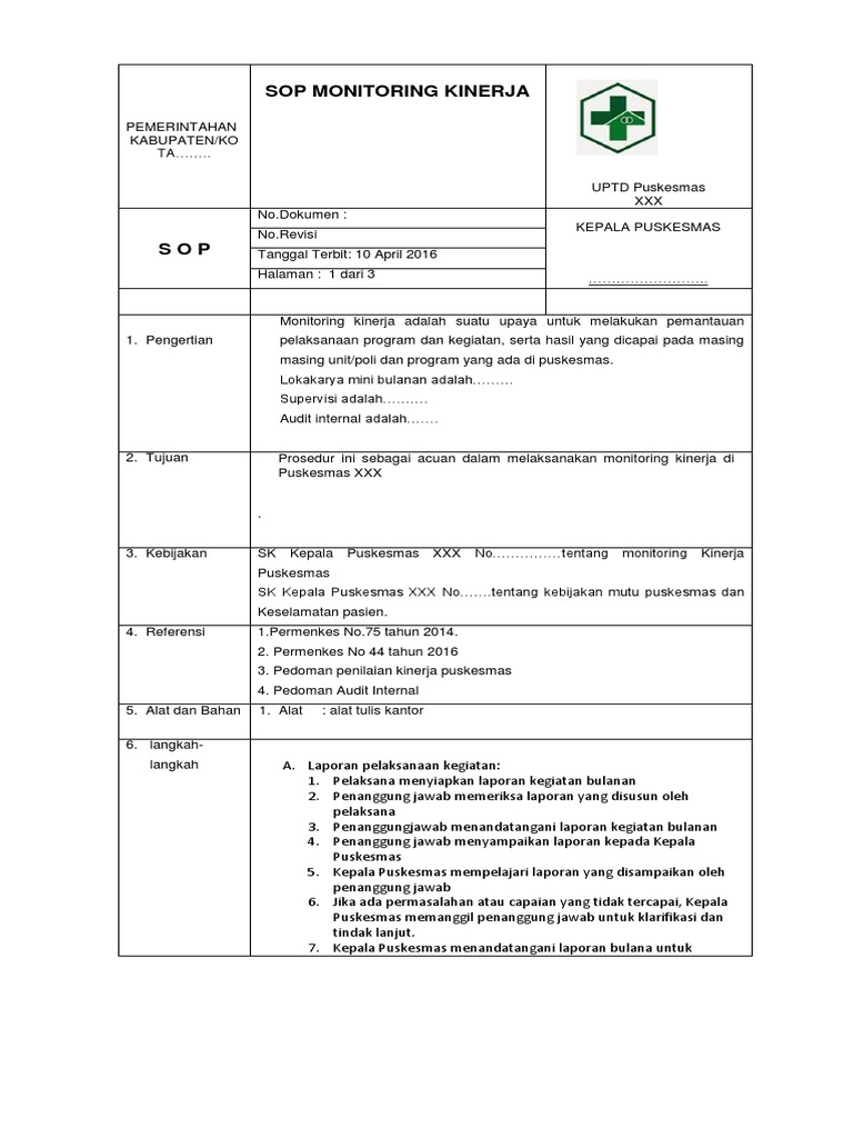 Contoh Sop Monitoring Kinerja - 2 | PDF