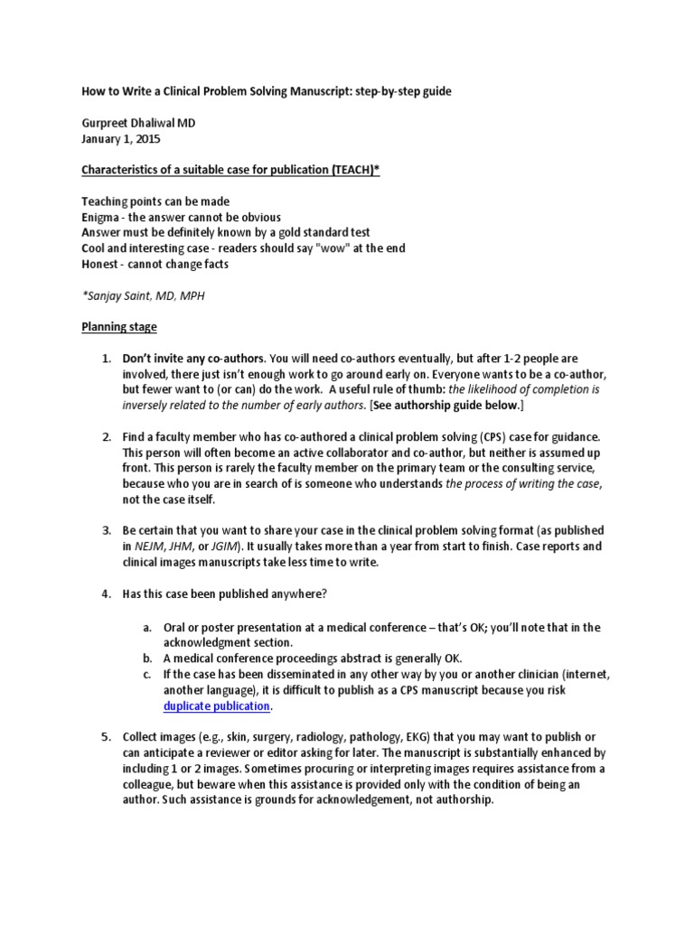How To Write A Clinical Problem Solving Manuscript | PDF | Medical ...