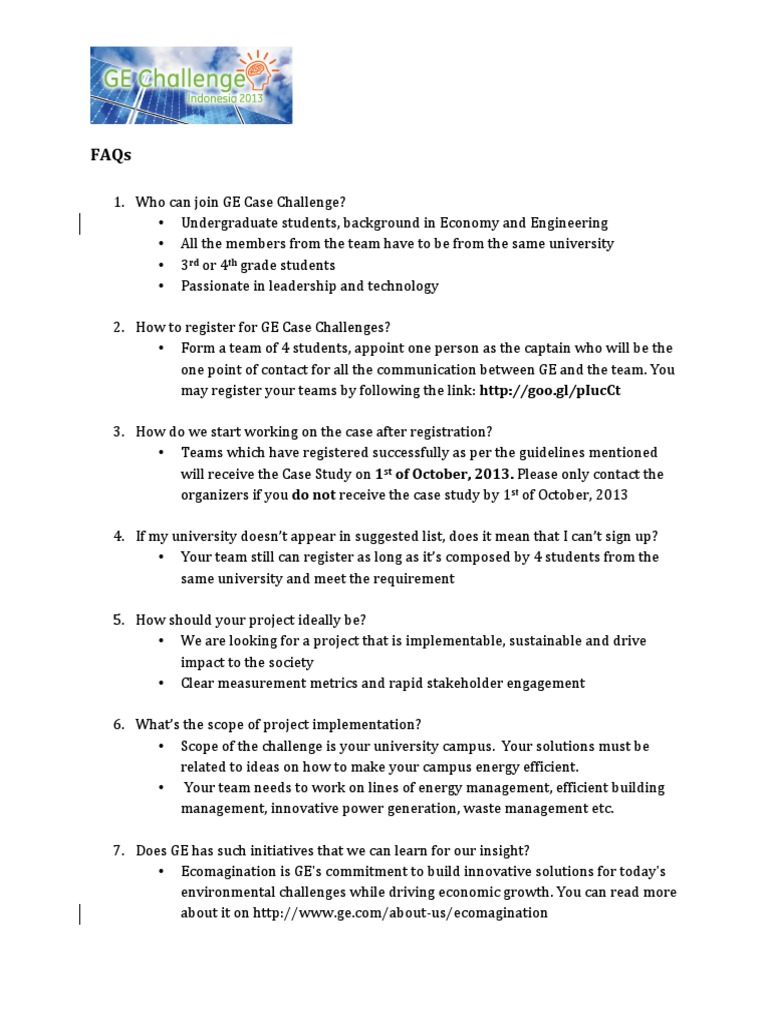 GE Challenge FAQs | PDF | General Electric | Sustainability