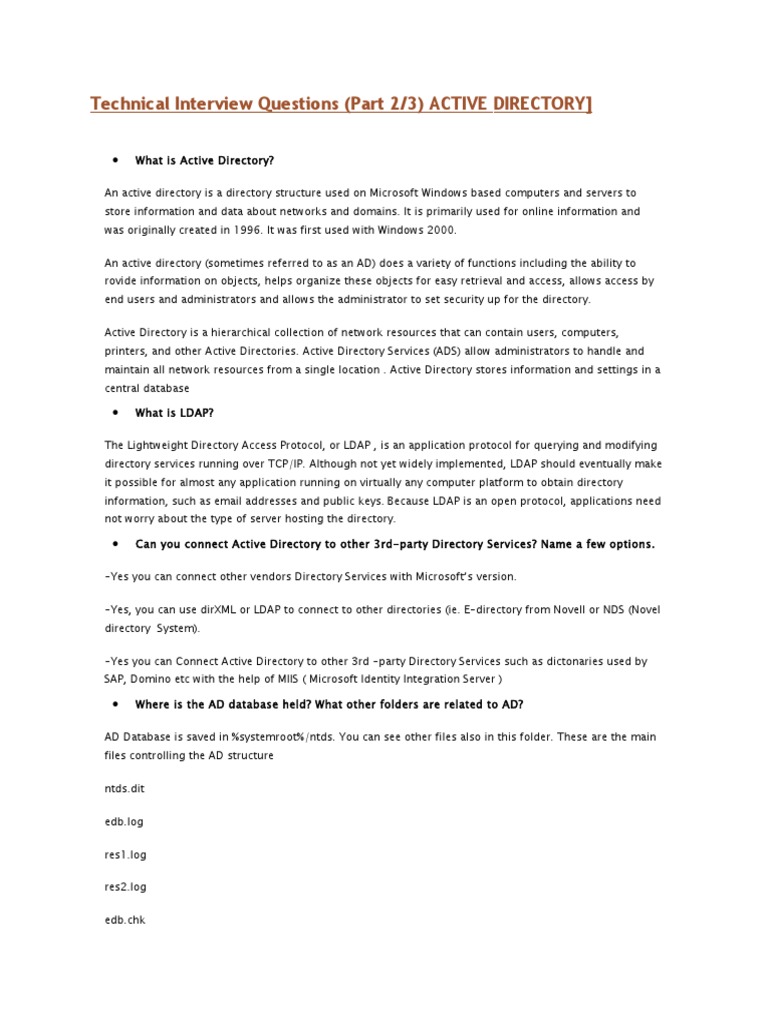 Active DIRECTORY Technical Interview Questions | PDF | Active Directory | Windows 2000