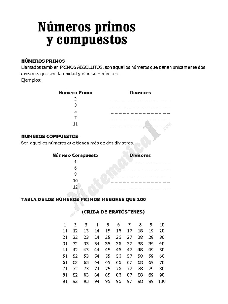 Números Compuestos y Primos | PDF