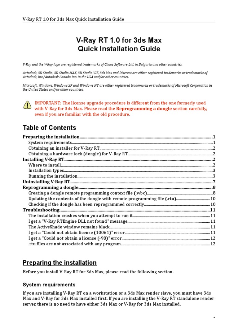 Vray RT Install Quick | PDF | Autodesk 3ds Max | Installation (Computer ...
