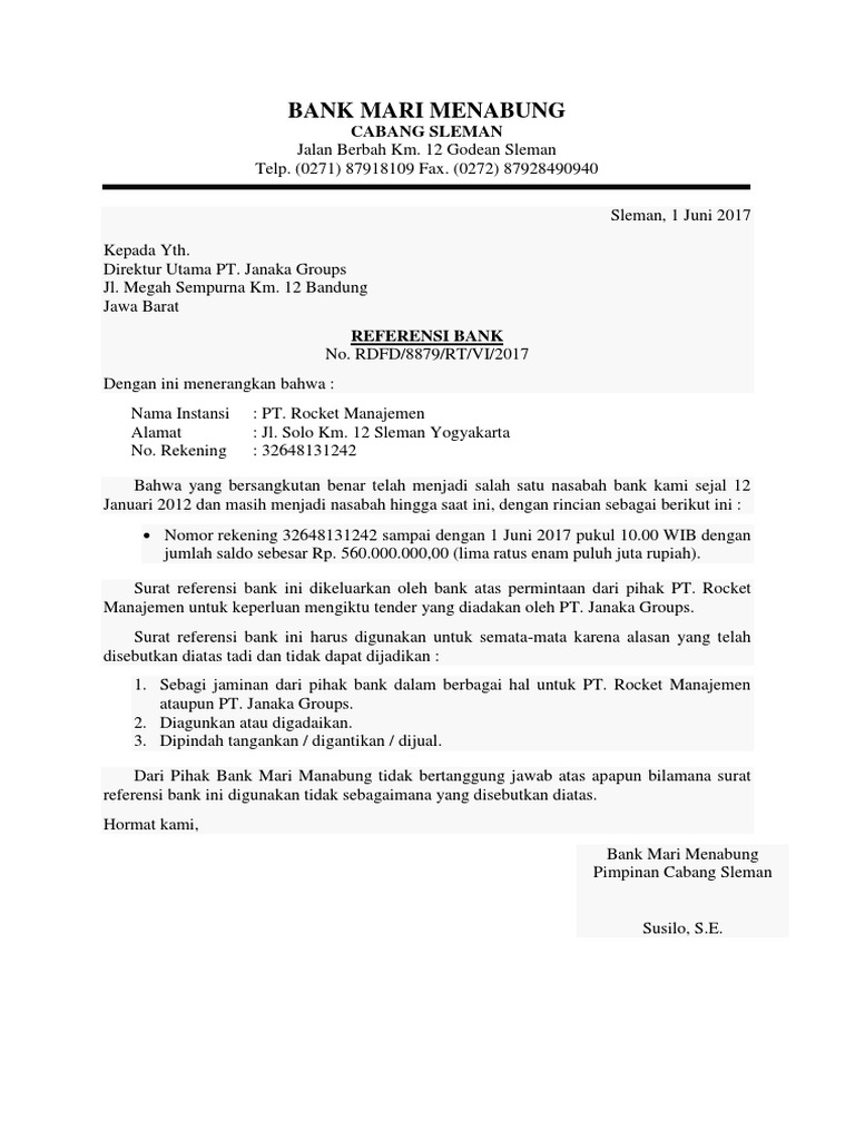 Contoh Surat Referensi Bank | PDF
