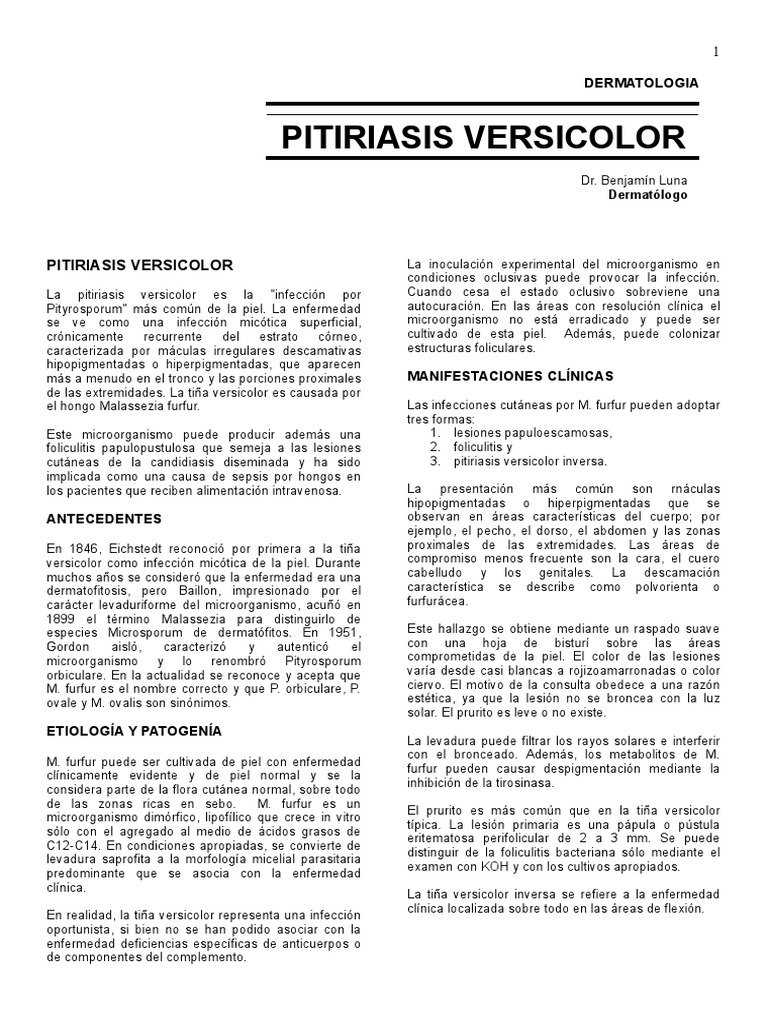 Pitiriasis Versicolor: Causas y Tratamiento | PDF | Microbiología ...