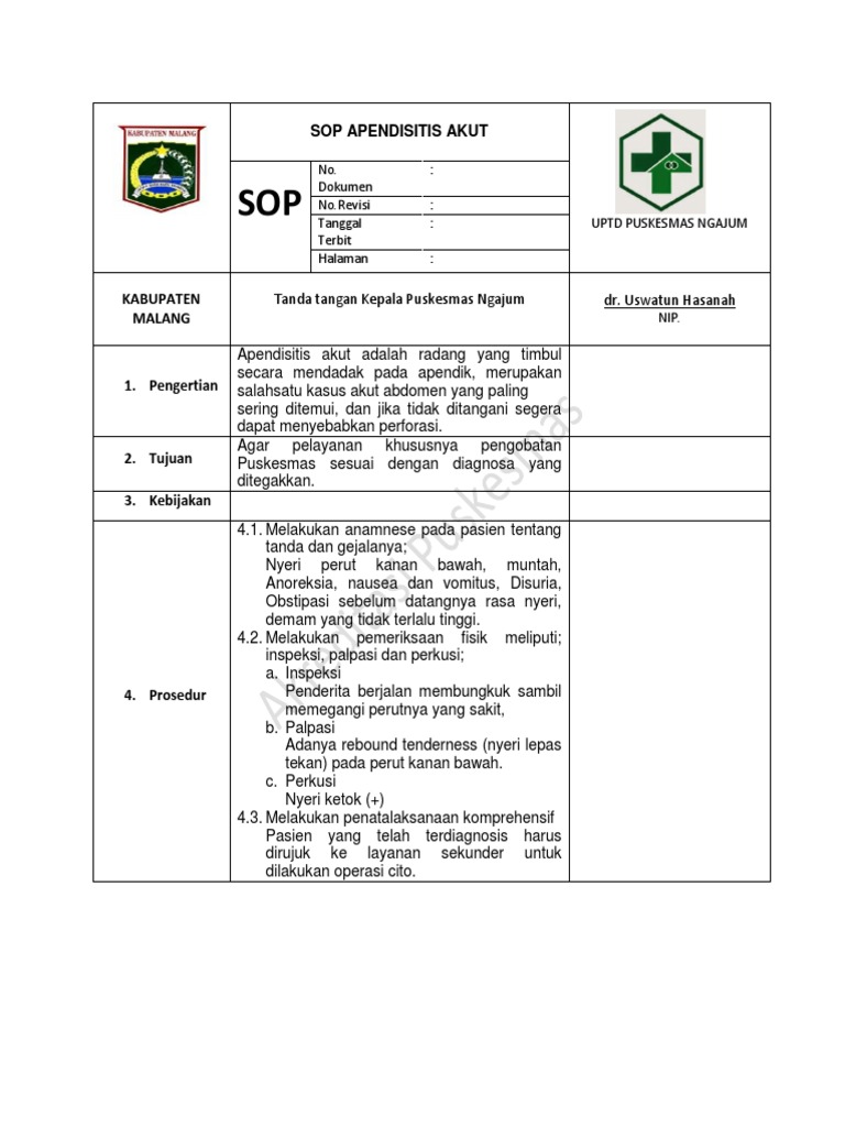 Prosedur Penanganan Apendisitis Akut di Puskesmas | PDF