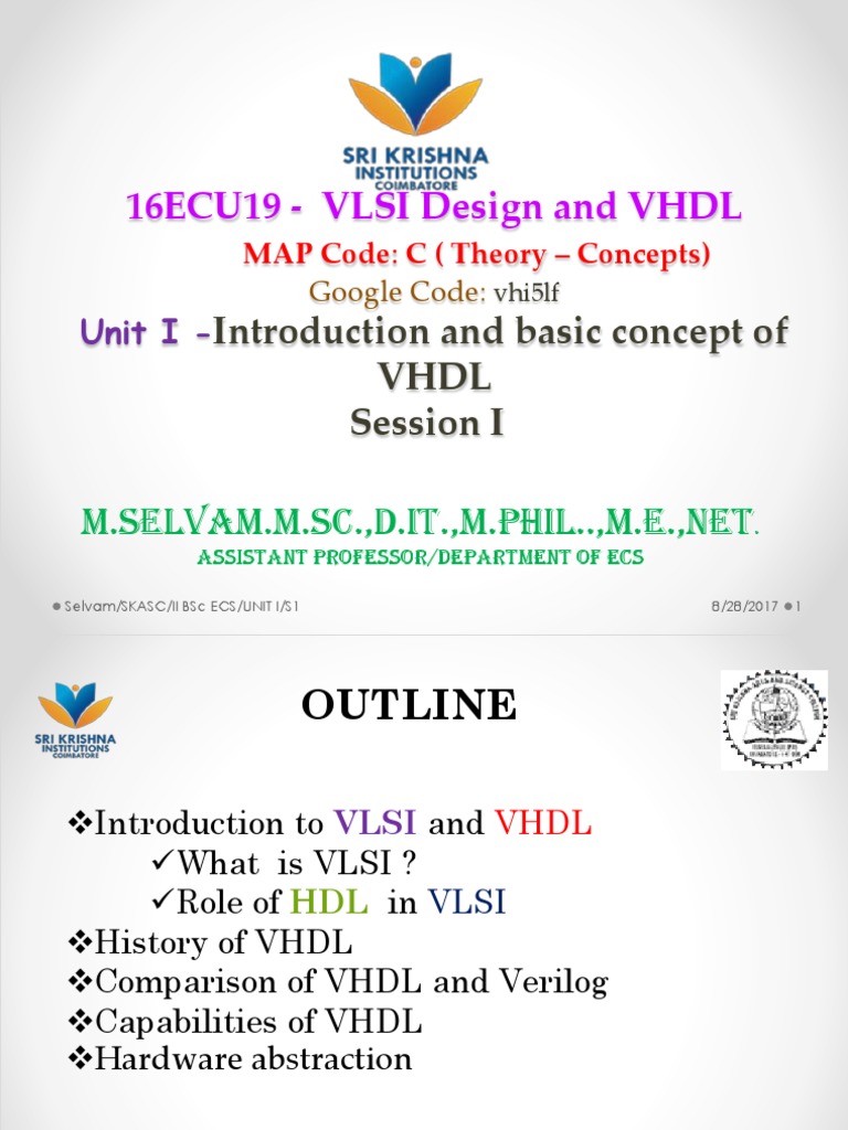 16ECU19 - VLSI Design and VHDL: Introduction and Basic Concept of VHDL ...