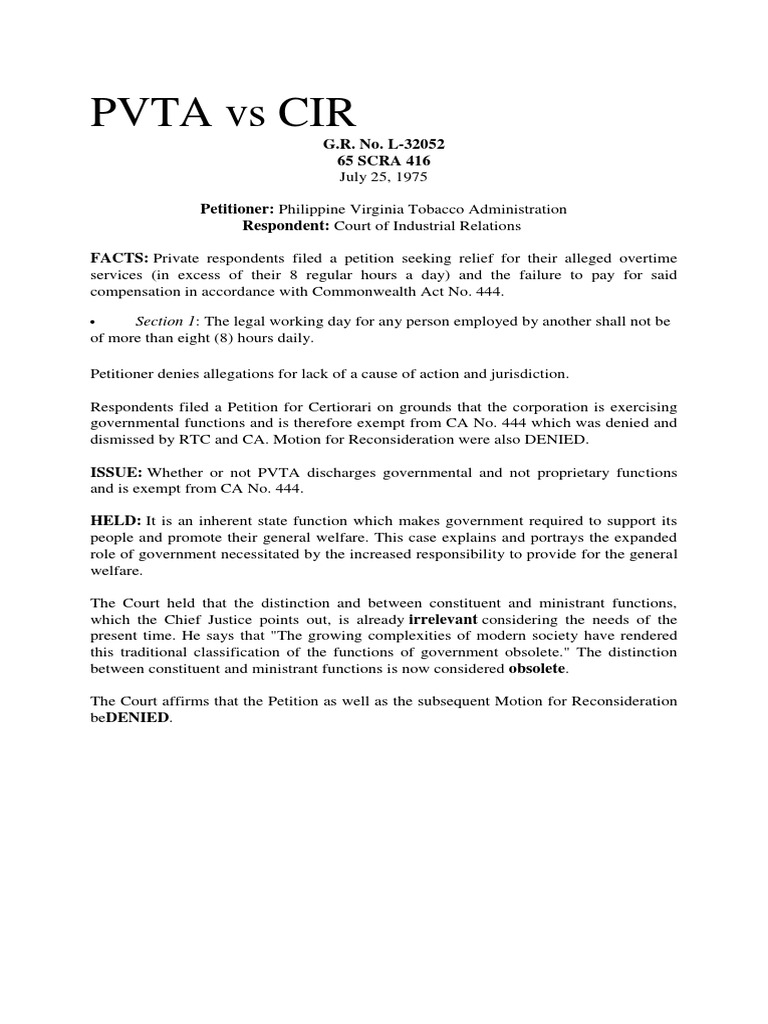 1.pvta Vs Cir 65 Scra 416 - Consti 1 | PDF