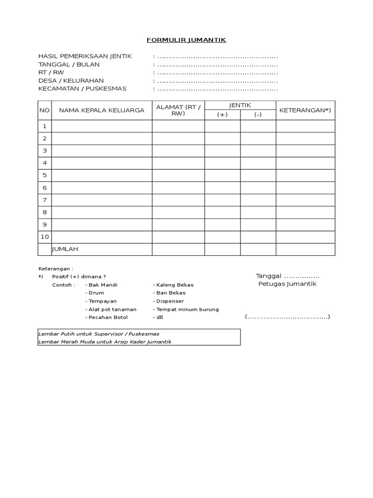 Formulir Pemeriksaan Jentik | PDF