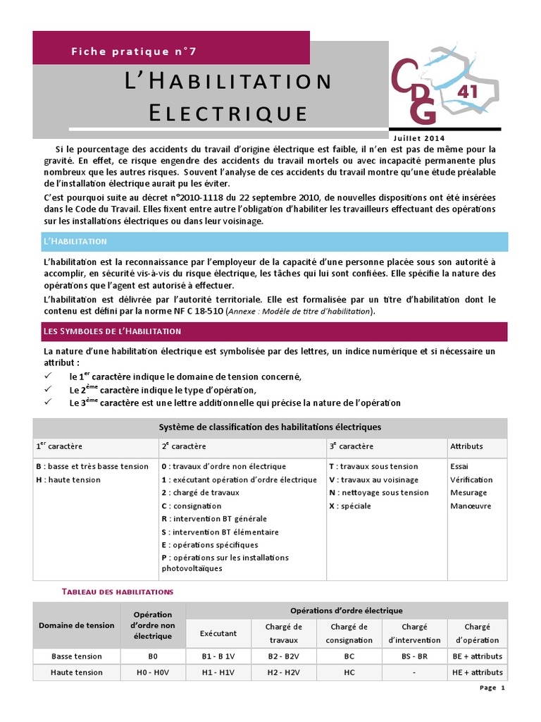 Fiche pratique 7 habilitation électrique + annexes | Habilitation de ...