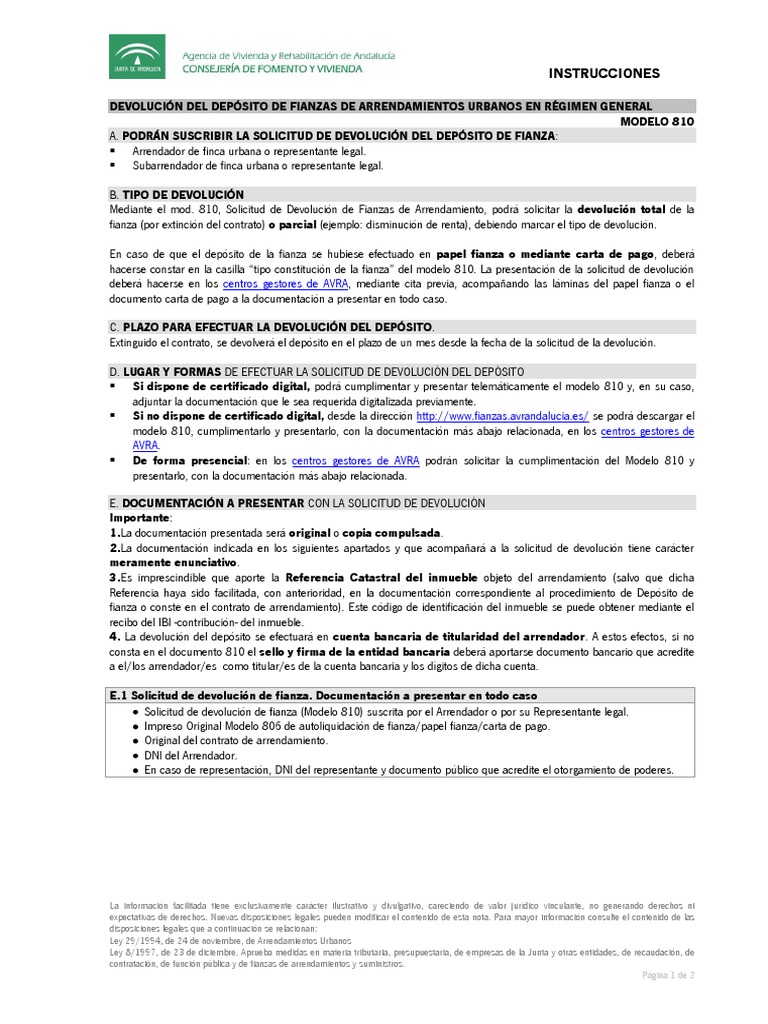 Fianzas Solicitud de Devolucion Modelo 810 | PDF | Propiedad | Instituciones sociales