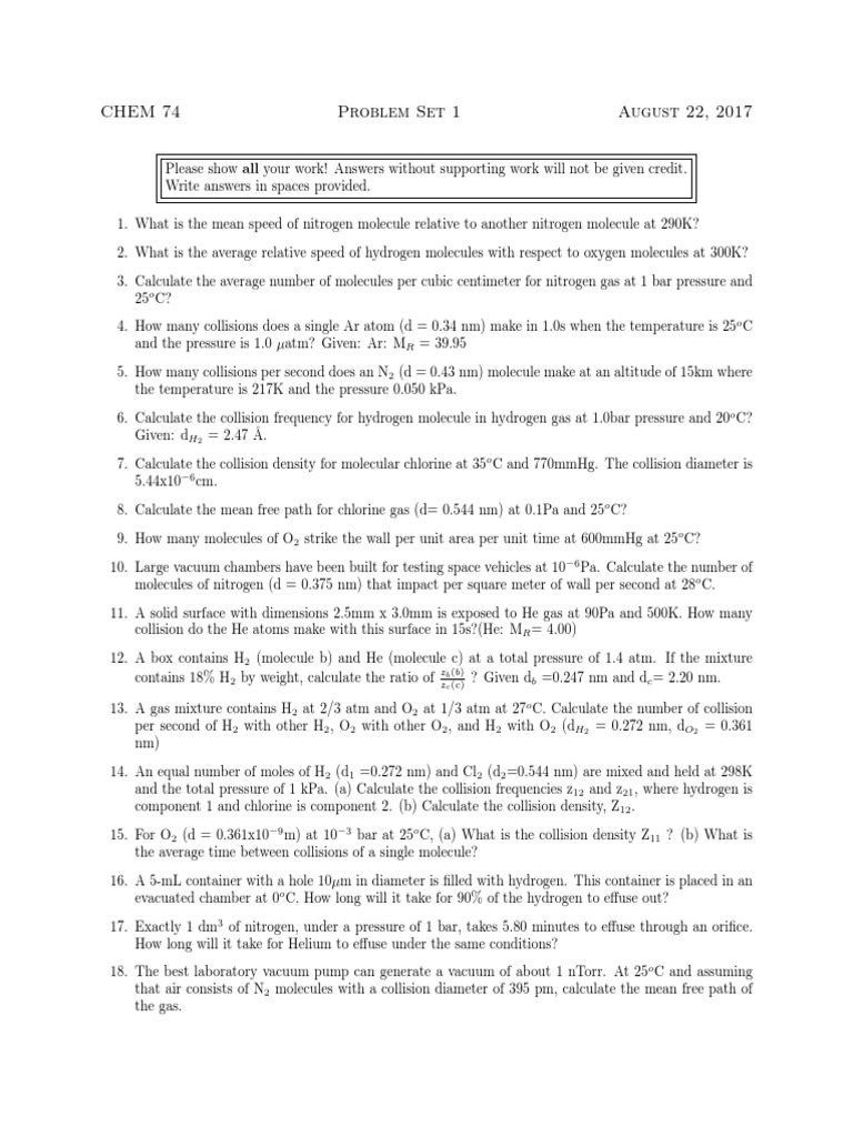 Prob Set | PDF | Gases | Pressure