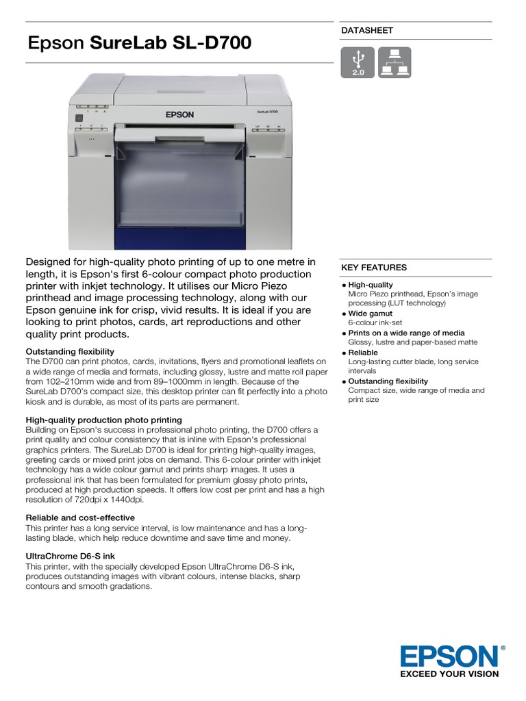 SureLab D700 Datasheet | PDF | Printer (Computing) | Computer Hardware