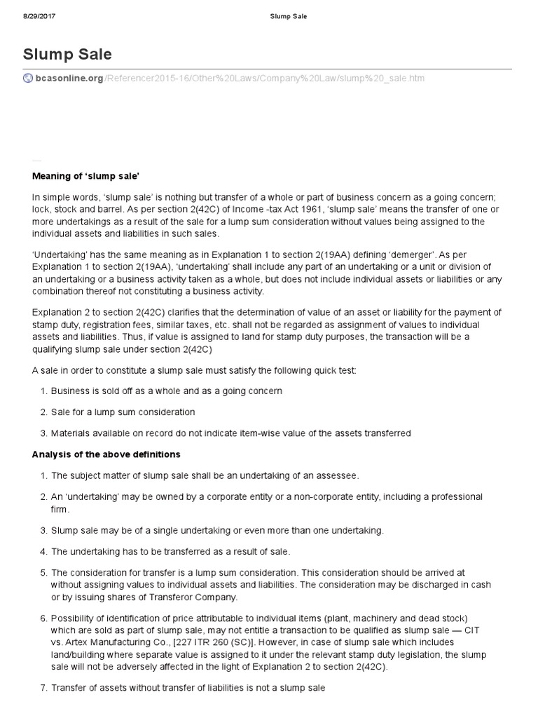 Slump Sale: /Referencer2015-16/Other Laws/Company Law/slump - Sale ...
