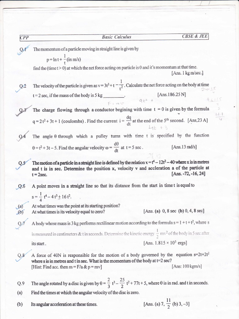 252089138-FIITJEE-Basic-Calculus Black PDF | PDF | Velocity | Momentum