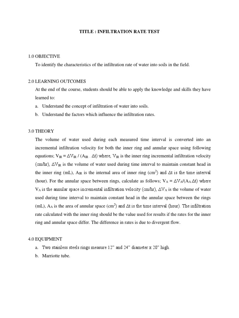 Infiltration Rate Testing in Soils | PDF | Soil | Time