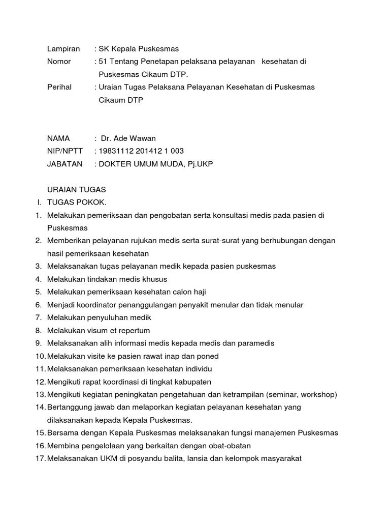 Lampiran Uraian Tugas | PDF