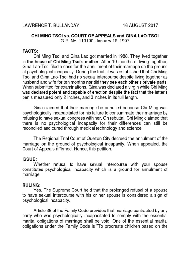 Chi Ming Tsoi Digest | PDF | Annulment | Marriage