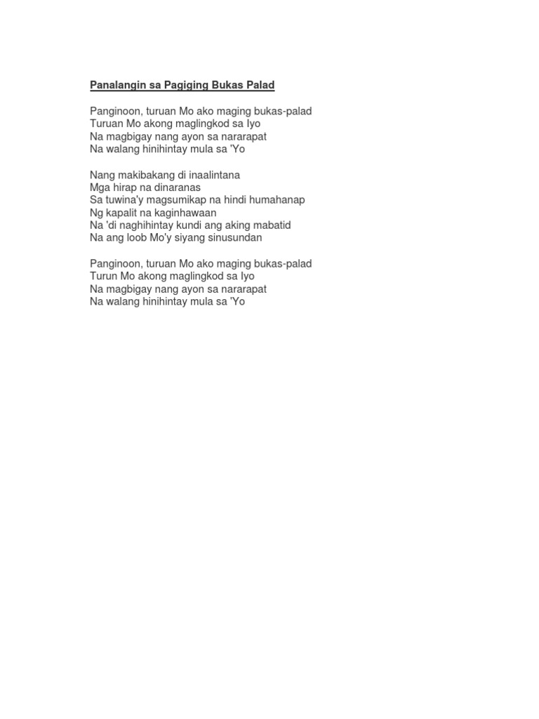 Panalangin Sa Pagiging Bukas Palad | PDF