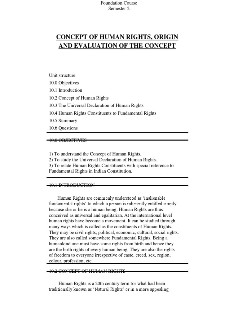 FC Sem 2 Concept of Human Rights, Origin and Evaluation of The Concept ...