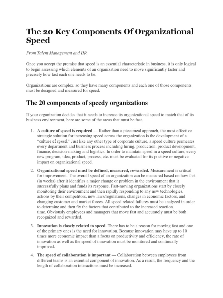 The 20 Key Components of Organizational Speed | Download Free PDF ...
