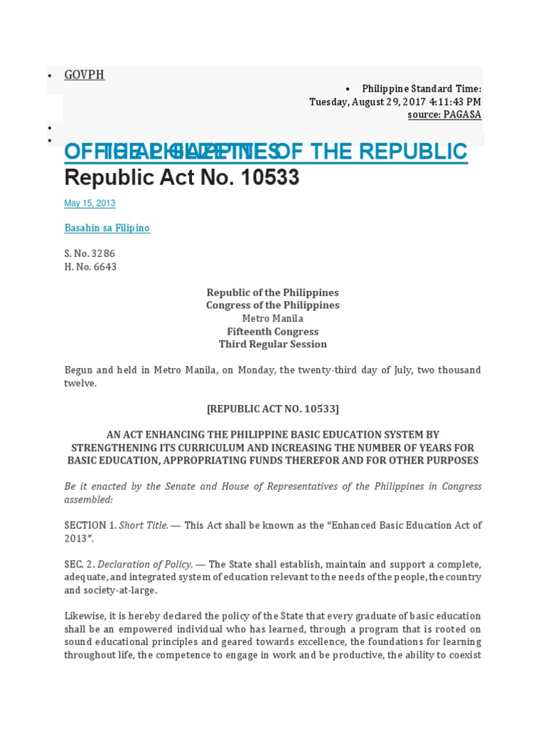 Ra 10533 | PDF | Curriculum | Secondary Education