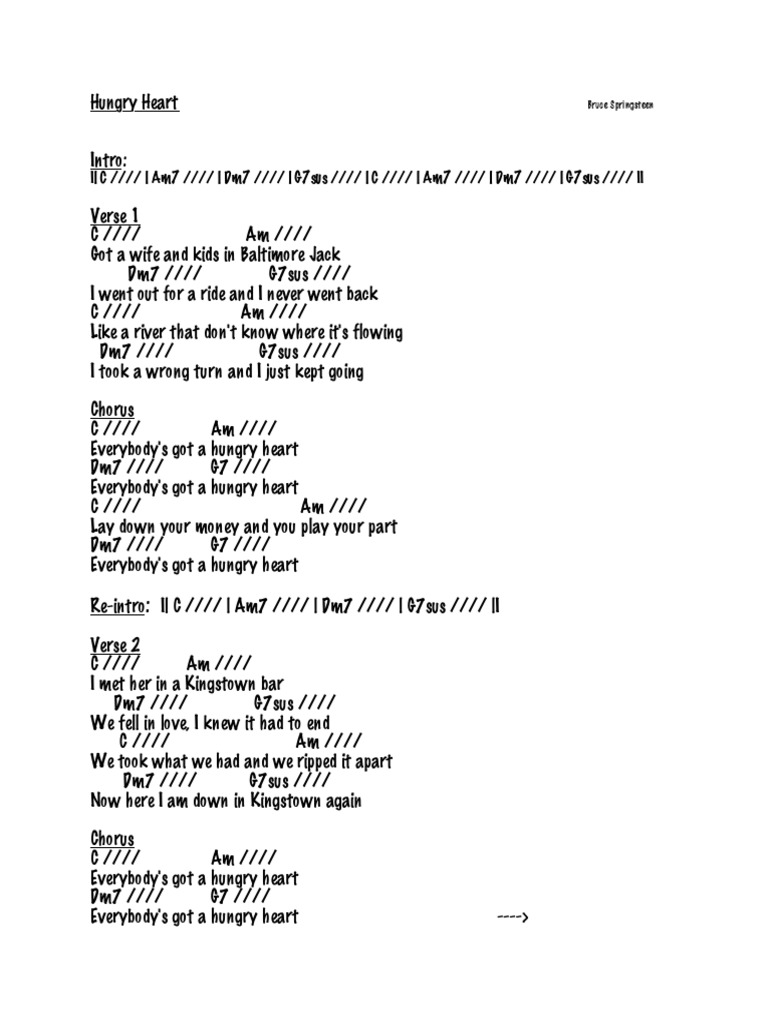 Bruce Springsteen's Hungry Heart Chord Progression | PDF