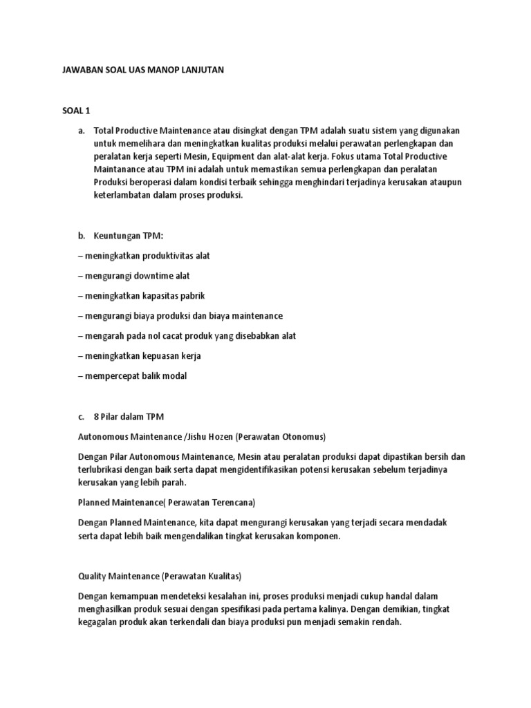 Jawaban Soal Uas Manop Lanjutan | PDF