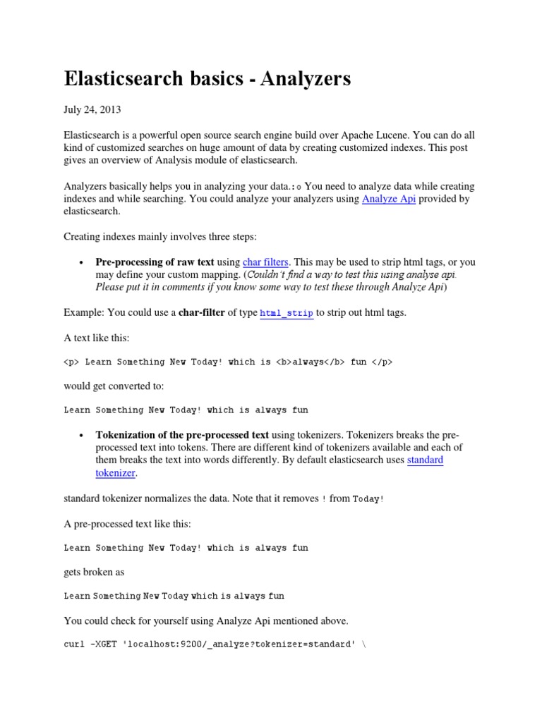 Elasticsearch Basics - Analyzers: Analyze Api | PDF | Search Engine ...