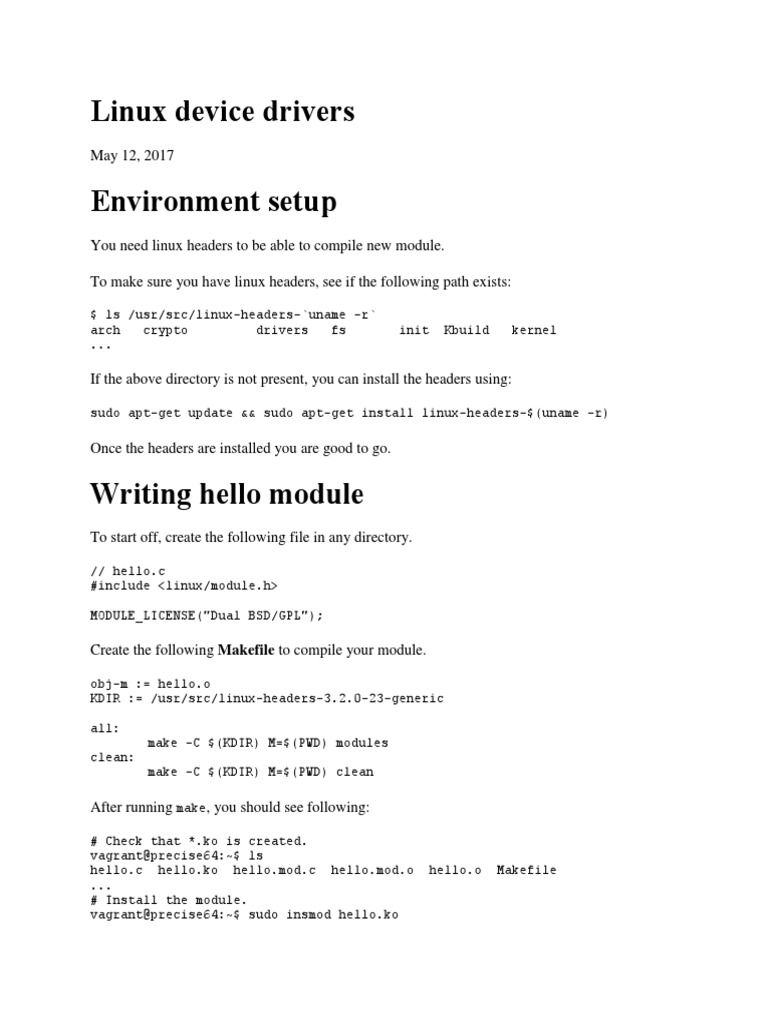 Linux Device Drivers Environment Setup | PDF