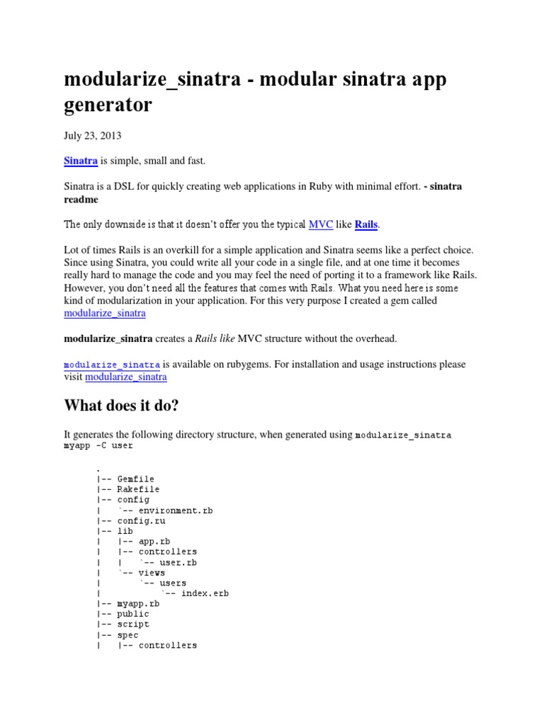 Modularize - Sinatra - Modular Sinatra App Generator: What Does It Do? | PDF | Ruby (Programming ...
