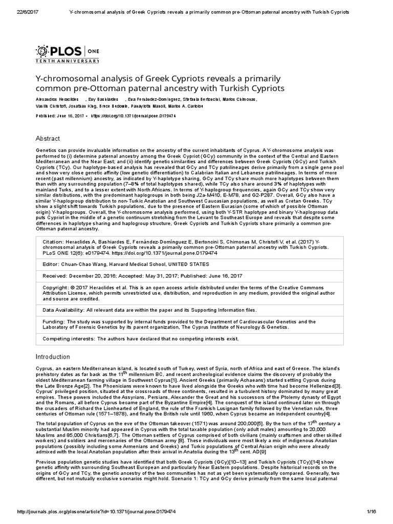 Y-Chromosomal Analysis of Greek Cypriots Reveals A Primarily Common Pre ...
