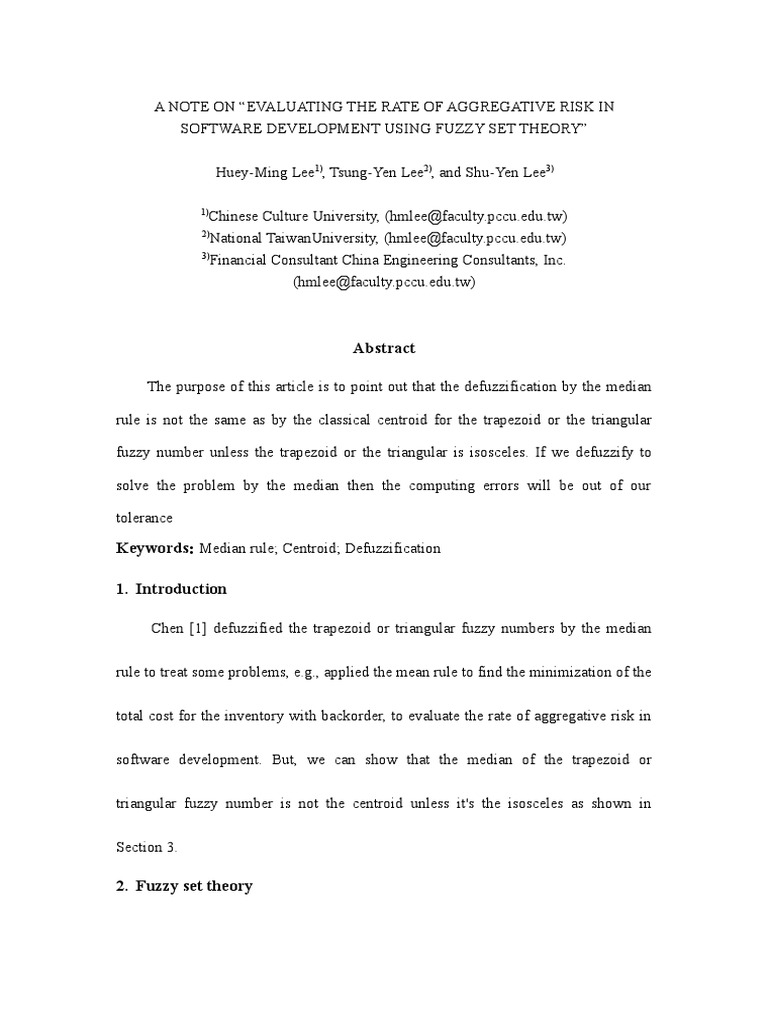 Median Rule Centroid Defuzzification | PDF | Fuzzy Logic | Mathematical ...