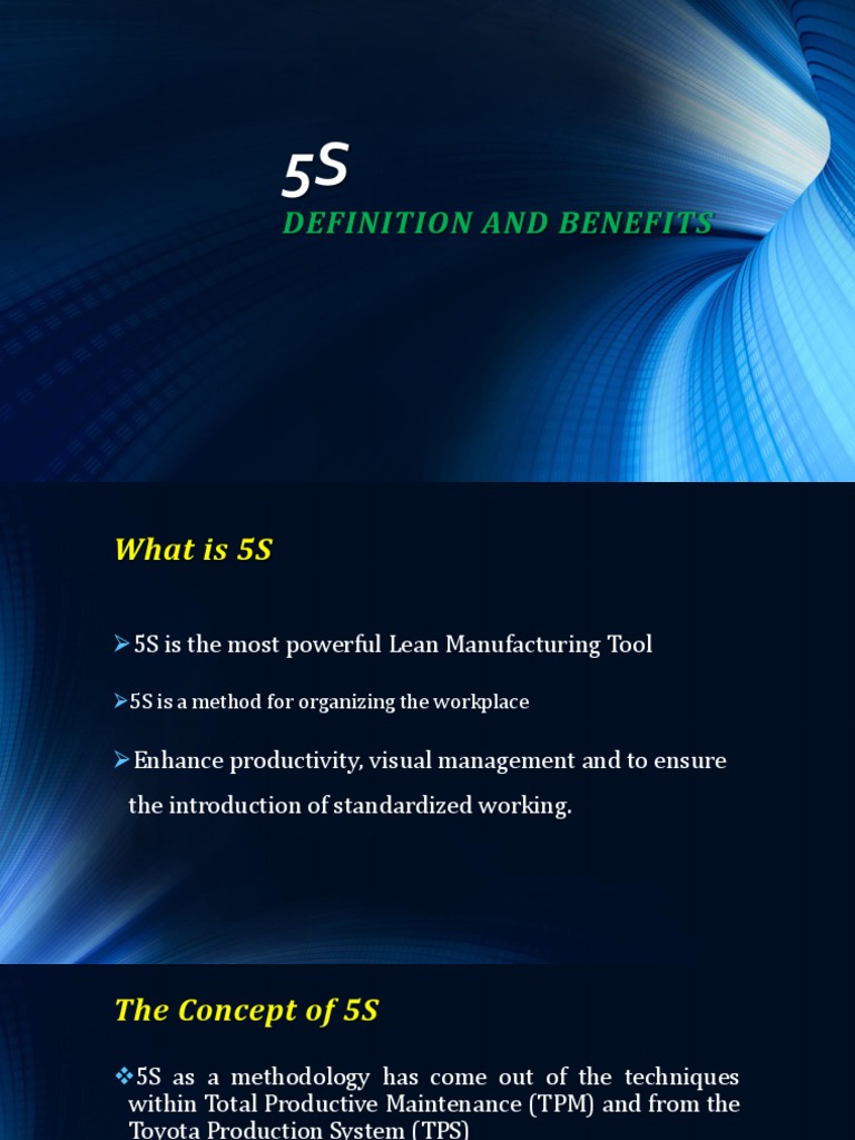 5S Definition and Benefits | PDF | Lean Manufacturing | Process Management
