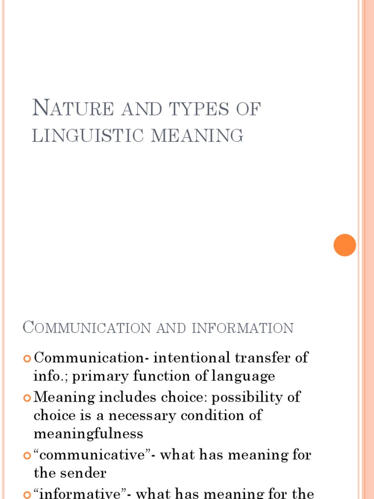 Nature and Types of Linguistic Meaning | PDF | Concept | Information