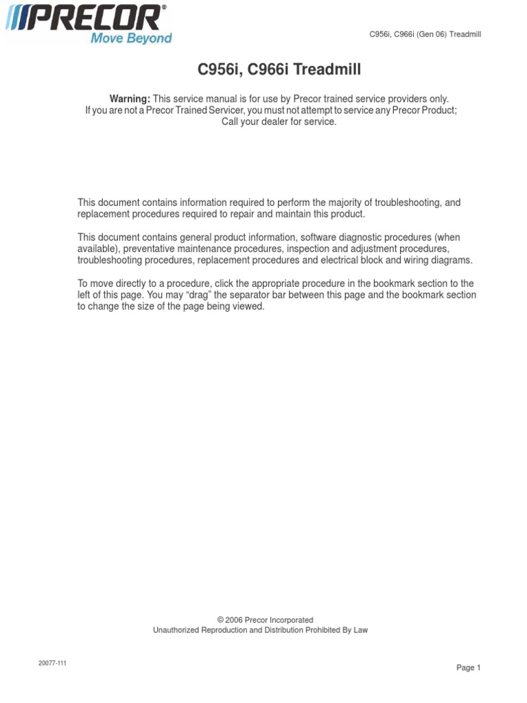 Product - Support-Precor-Service Manuals-Commercial Treadmill-C954i ...