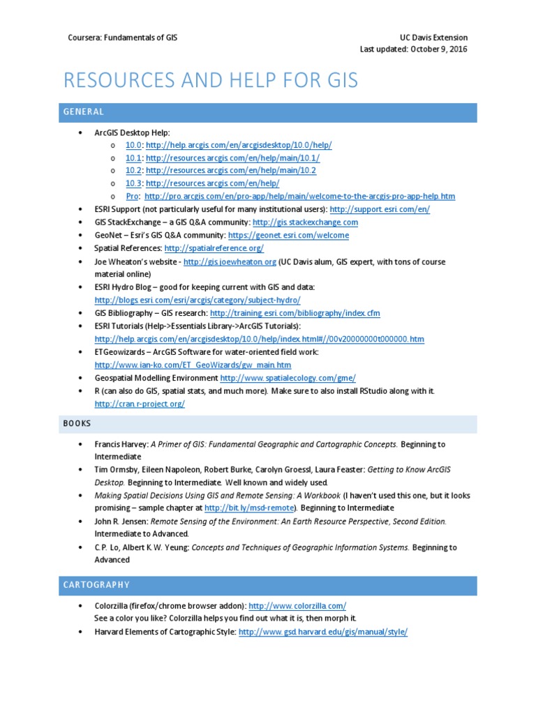 UC Davis GIS Fundamentals Resources | PDF | Esri | Geographic ...