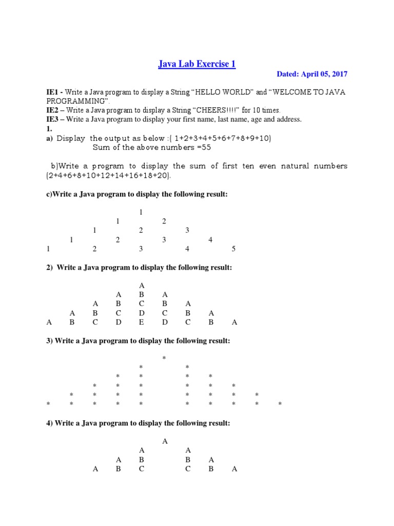 Java Lab Exercise 1 Control Stmt Pdf Triangle Parameter Computer Programming