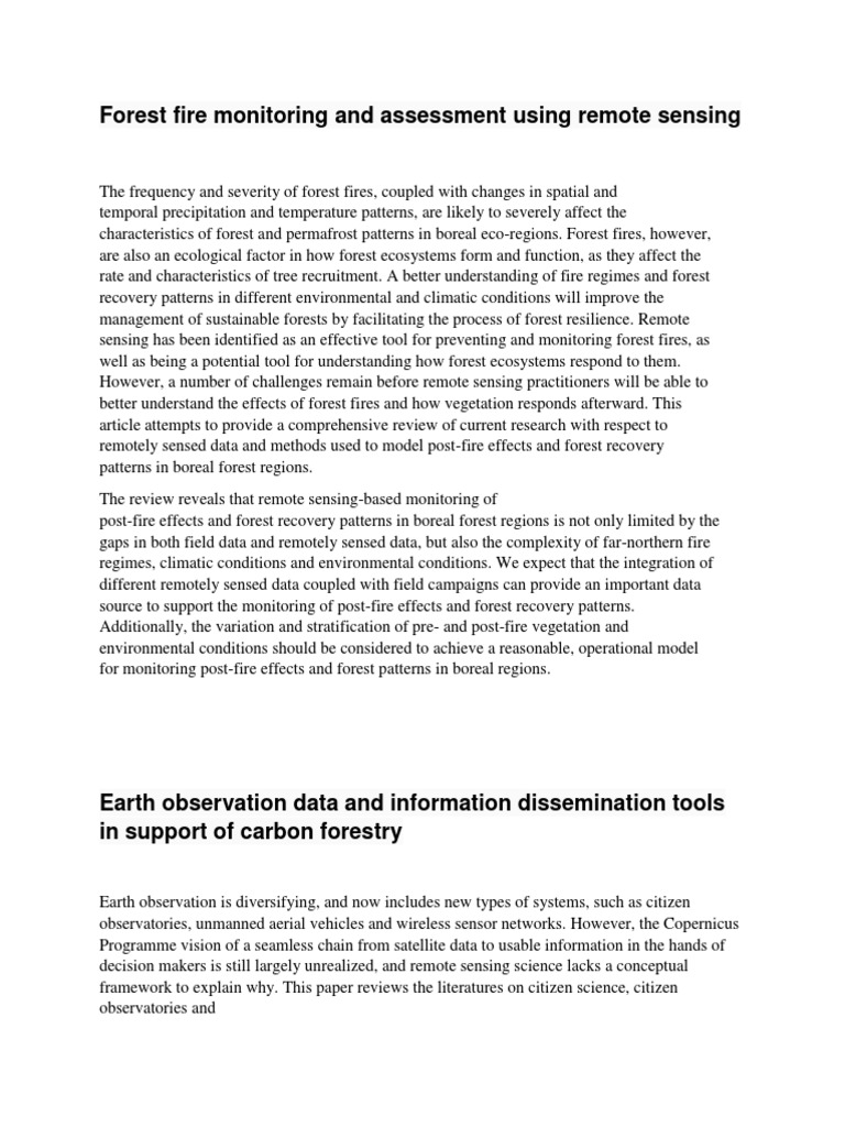 Forest Fire Monitoring and Assessment Using Remote Sensing | PDF ...