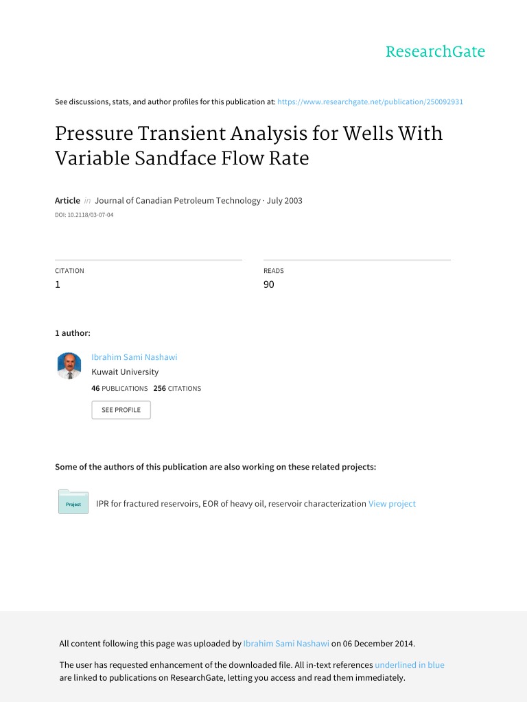 Pressure Transient Analysis For Wells Wi PDF | PDF | Fluid Dynamics ...